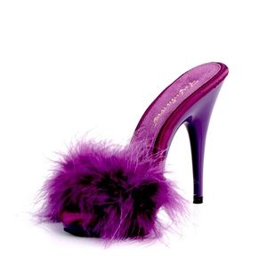 Dolls Kill | Shoes | Purple Marabou Feather Satin And Suede Sandal ...